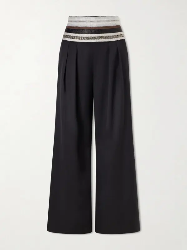 ABADIA Sadu Grosgrain-trimmed Wool-blend Twill Tapered Pants - Black
