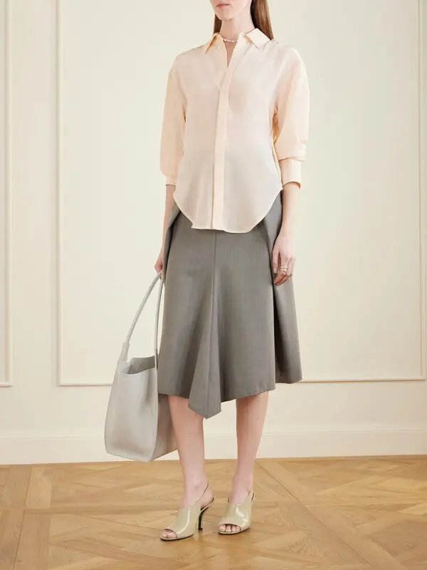 Victoria Beckham Pleated Wool Midi Skirt