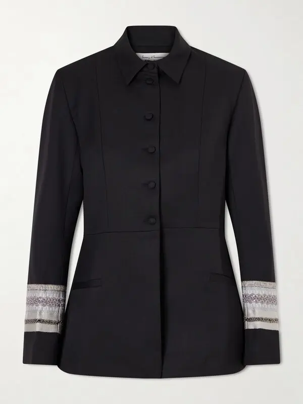 ABADIA Grosgrain-trimmed Wool-blend Twill Jacket - Black