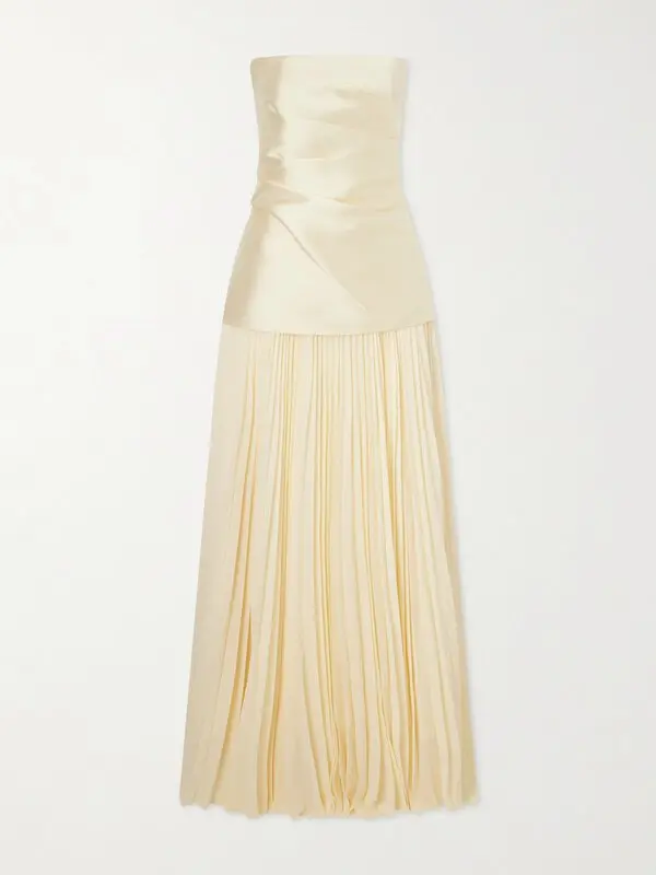 Solace London Claudette Strapless Twill And Chiffon Gown - Yellow