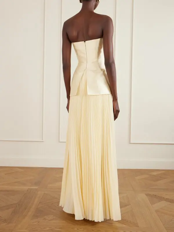 Solace London Claudette Strapless Twill And Chiffon Gown - Yellow