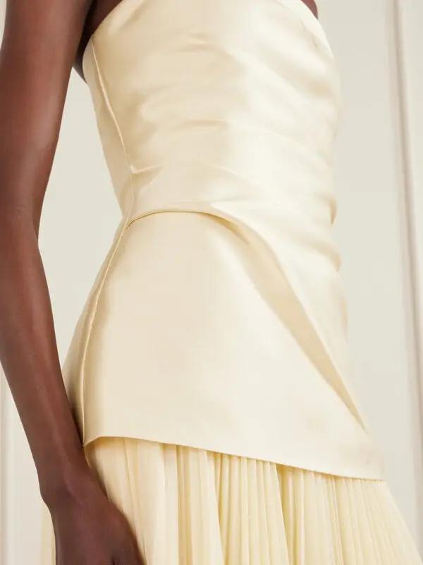 Solace London Claudette Strapless Twill And Chiffon Gown - Yellow