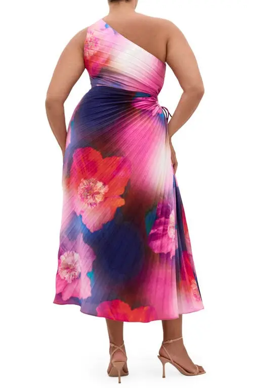 City Chic Floral Print One-shoulder Pleated Dress - Floral Firework