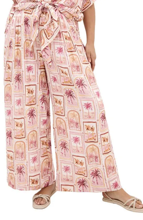 City Chic Postcard Print Wide Leg Pants