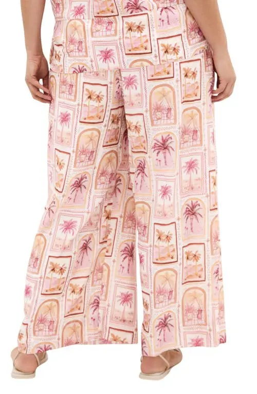 City Chic Postcard Print Wide Leg Pants