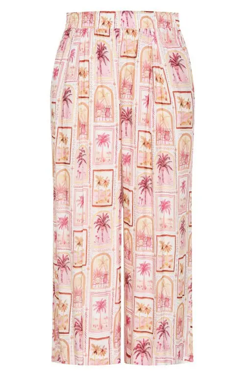 City Chic Postcard Print Wide Leg Pants
