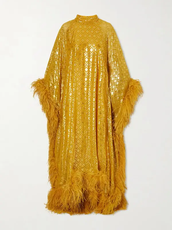 TALLER MARMO Casta Diva Feather-trimmed Gown - Yellow