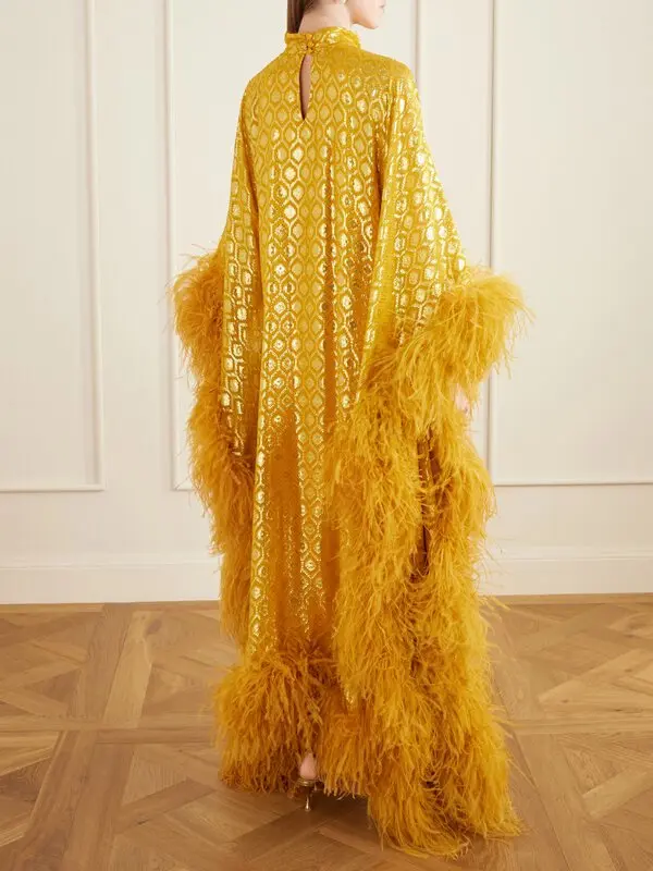 TALLER MARMO Casta Diva Feather-trimmed Gown - Yellow