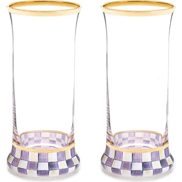 MACKENZIE-CHILDS Check Set Of 2 Highball Glasses - Violet