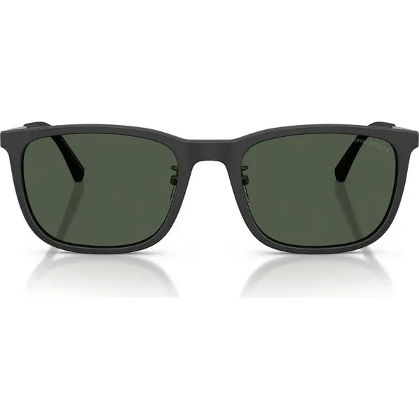 Emporio Armani 56mm Polarized Square Sunglasses - Matte Black/dark Green Polar