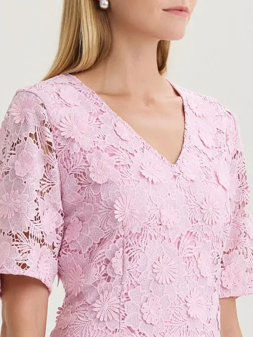 Misook Floral Lace Applique Woven Midi Dress