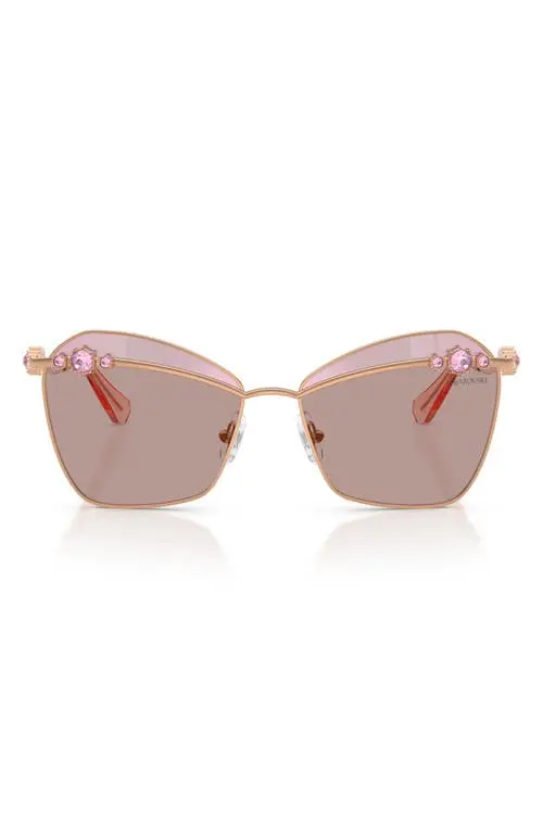 SWAROVSKI 57mm Butterfly Sunglasses - Rose Gold/purple Brown