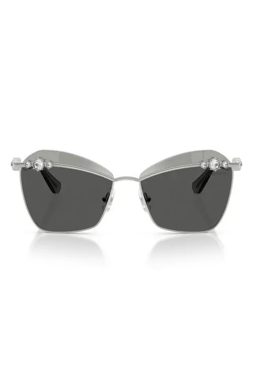 SWAROVSKI 57mm Butterfly Sunglasses - Silver/grey Tampo Silver
