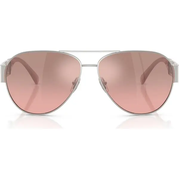 Versace 61mm Aviator Sunglasses - Silver/pink Mirror Silver