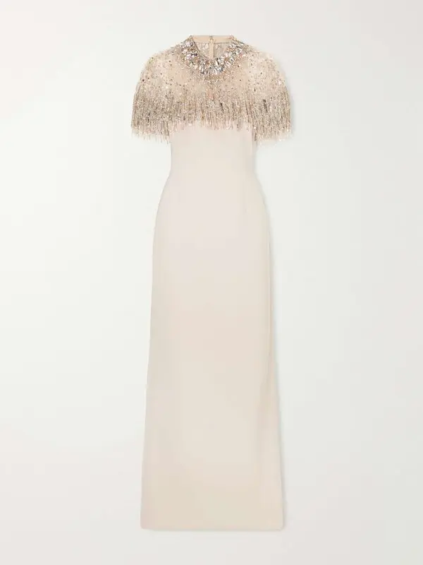 Jenny Packham Livia Cape-effect Embellished Tulle Gown - Baby Pink