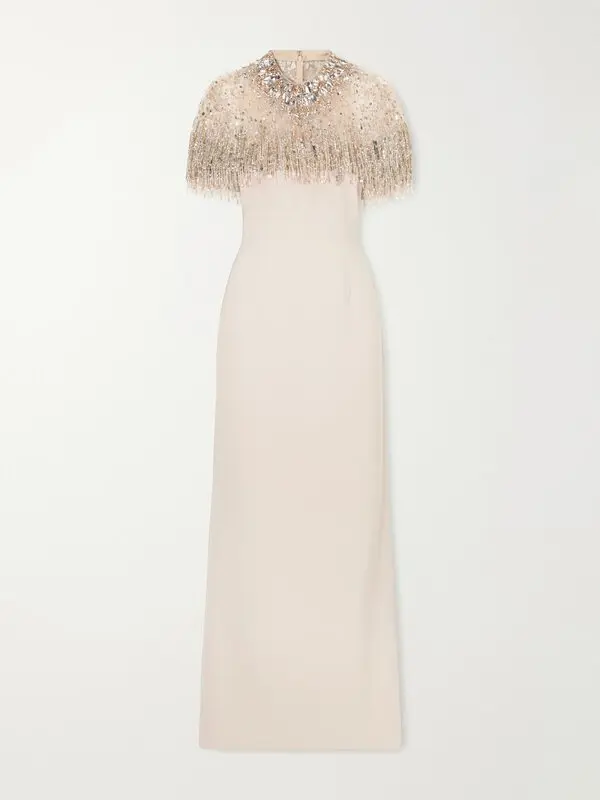 Jenny Packham Livia Cape-effect Embellished Tulle Gown - Pink