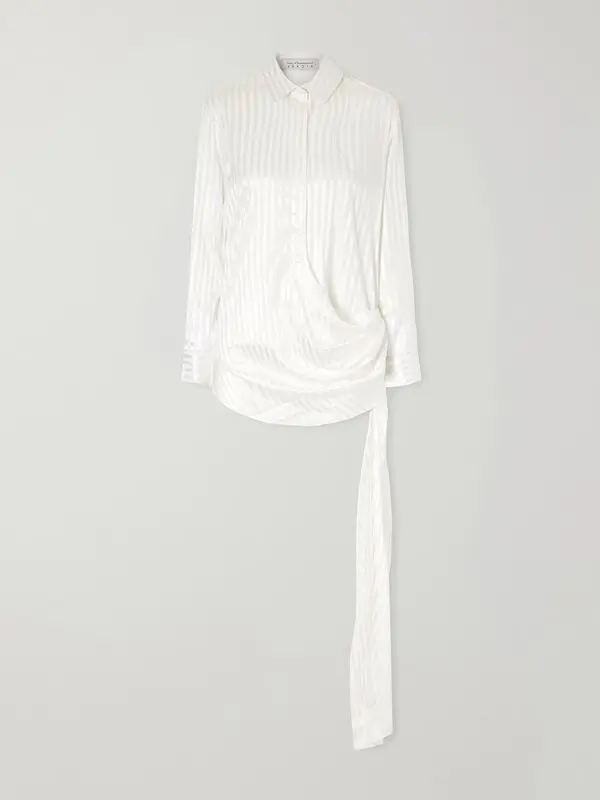 ABADIA Striped Stretch-silk Satin Blouse With Scarf Detail - White