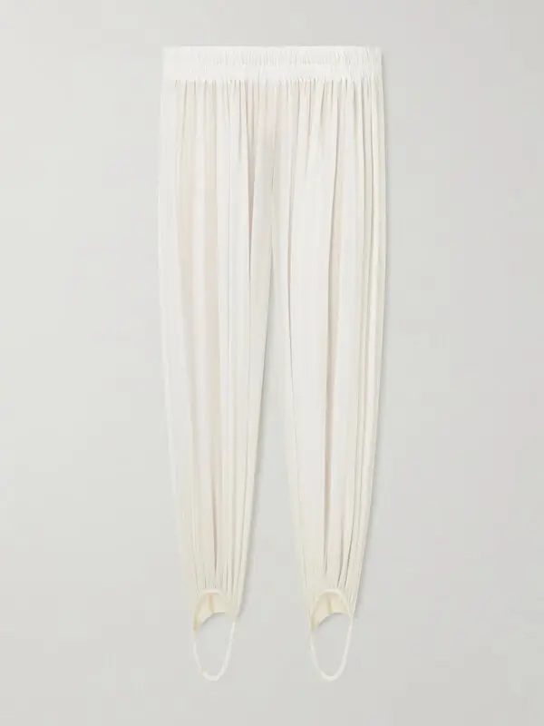 Alaïa Shirred Stretch-silk Georgette Tapered Pants - Neutrals