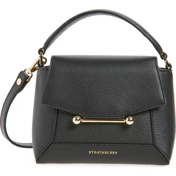 Strathberry Nano Mosaic Grained Leather Top Handle Bag - Black