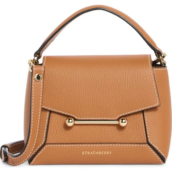 Strathberry Nano Mosaic Grained Leather Top Handle Bag - Tan - Vanilla Stitch