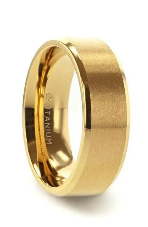 LARSON JEWELERS Radiate -plated Titanium Flat Brushed Center Wedding Ring - Gold