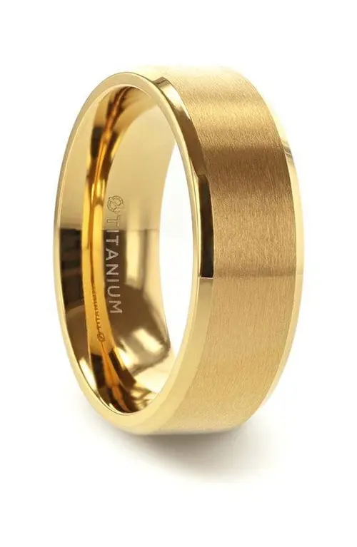 LARSON JEWELERS Radiate -plated Titanium Flat Brushed Center Wedding Ring - Gold