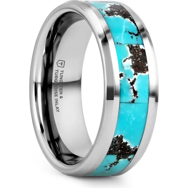 LARSON JEWELERS Turkis Spider Web Inlay Tungsten Carbide Ring - Turquoise Inlay