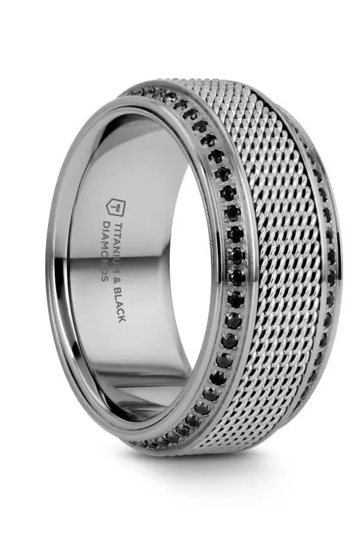 LARSON JEWELERS Gauntlet Steel Chain And Black Diamond Titanium Ring - Silver/black Diamonds
