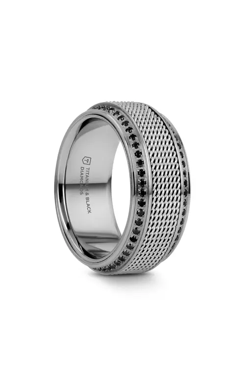 LARSON JEWELERS Gauntlet Steel Chain And Black Diamond Titanium Ring - Silver/black Diamonds