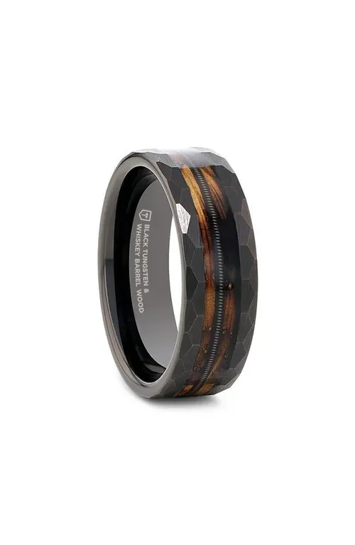 LARSON JEWELERS Riff Barrel Wood Tungsten Wedding Band - Black/brown