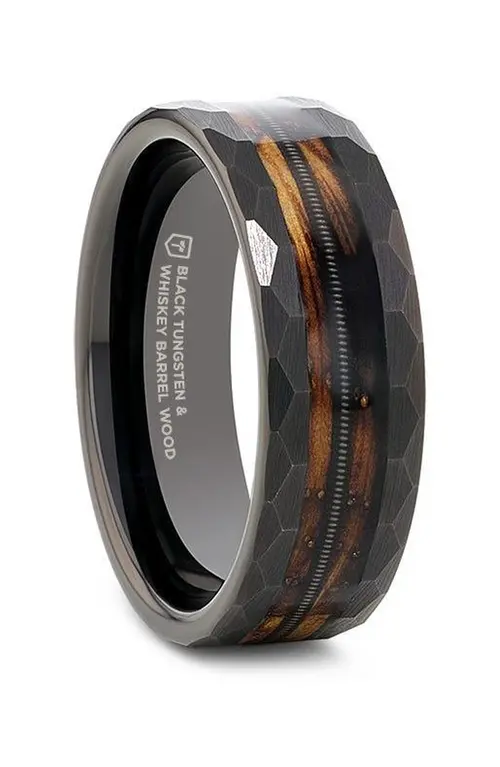 LARSON JEWELERS Riff Barrel Wood Tungsten Wedding Band - Black/brown
