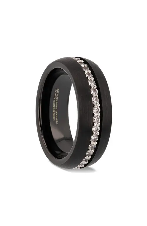 LARSON JEWELERS Tsar Tungsten Carbide Ring With White Sapphires - Black