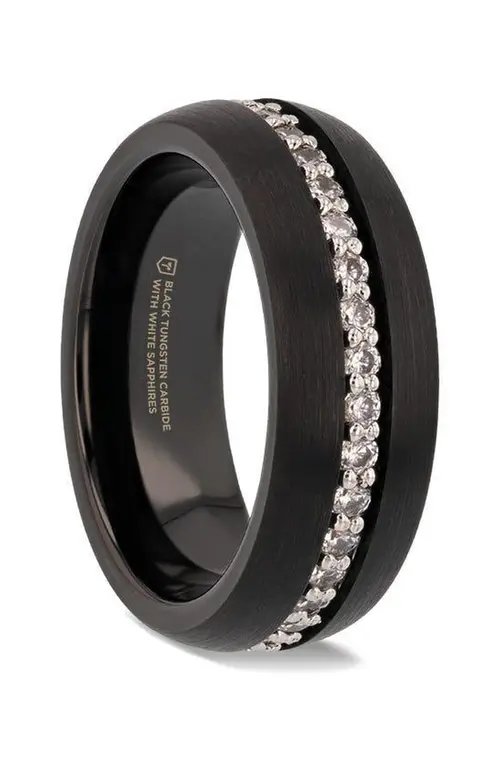 LARSON JEWELERS Tsar Tungsten Carbide Ring With White Sapphires - Black