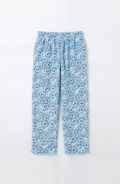 PREPPY GOOSE Plush Smiley Loungewear Pant - Blue Smiley Print
