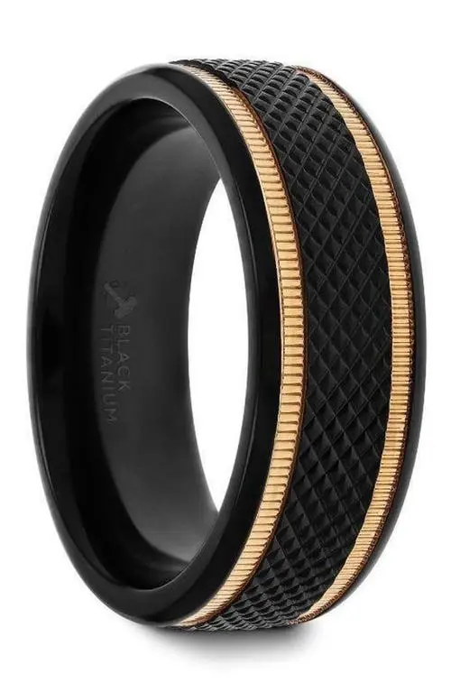 LARSON JEWELERS Baroque Diamond Pattern Titanium Wedding Ring - Black/gold