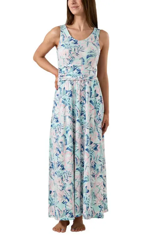 UV SKINZ V-neck Maxi Dress With Pockets - Beach Glass Palms