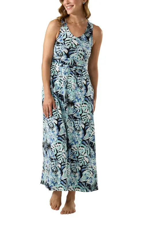 UV SKINZ V-neck Maxi Dress With Pockets - Black Exotic Palms