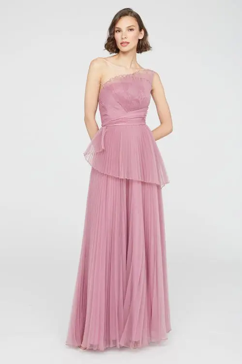 Theia Delphine Pleated Organza Gown - Dusk