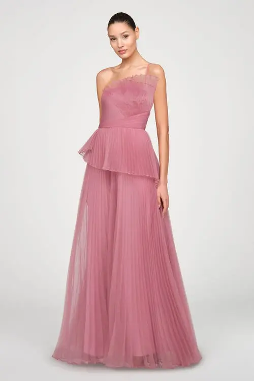 Theia Delphine Pleated Organza Gown - Dusk