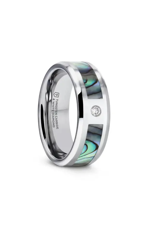 LARSON JEWELERS Tungsten Carbide Ring With Mother-of-pearl And Diamond - Mother Of Pearl