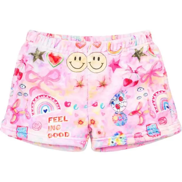 PREPPY GOOSE Plush Happy Collage Loungewear Shorts - Pink Multi