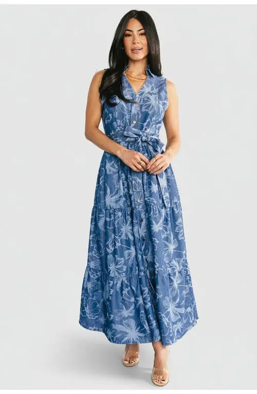 BALTIC BØRN Rocío Soft Denim Maxi Dress - Blue Print