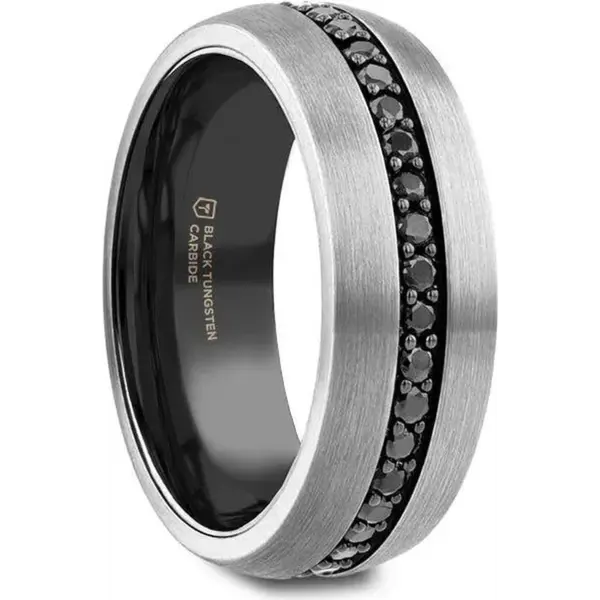 LARSON JEWELERS Pilot Black Sapphire Tungsten Ring - Gunmetal/black
