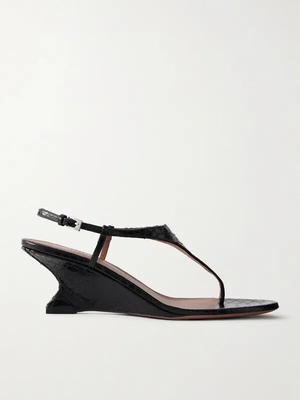 Paris Texas Nina Sculptural Wedge Thong Sandals - Black