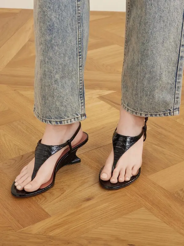 Paris Texas Nina Sculptural Wedge Thong Sandals - Black