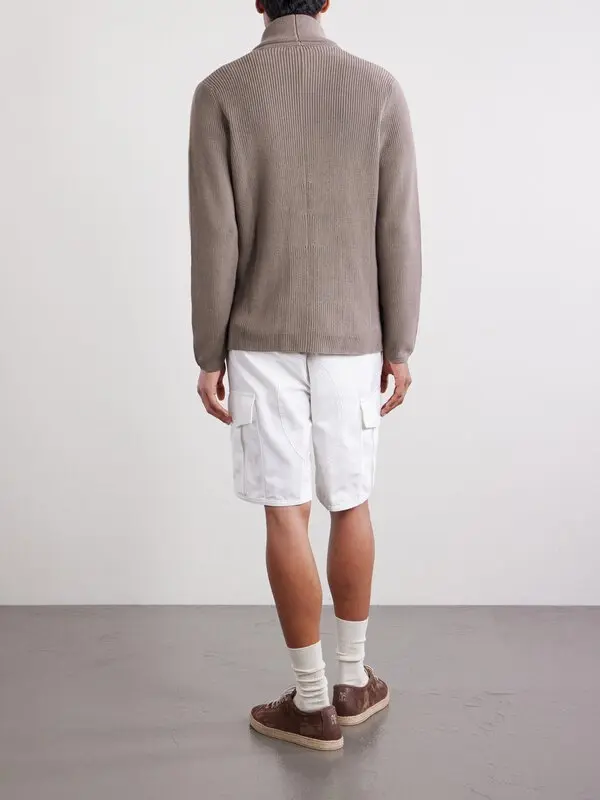 Brunello Cucinelli Shawl-collar Double-breasted Ribbed Cardigan - Brown