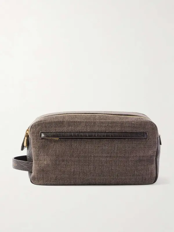 Brunello Cucinelli Leather-trimmed Cotton Wash Bag - Brown