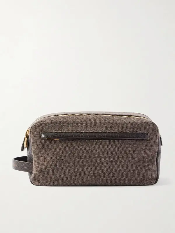Brunello Cucinelli Leather-trimmed Cotton Wash Bag - Brown