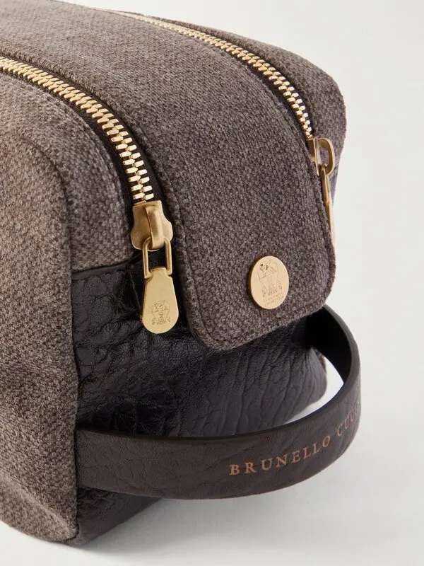 Brunello Cucinelli Leather-trimmed Cotton Wash Bag - Brown