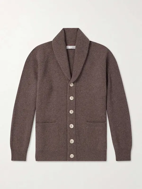 Brunello Cucinelli Cashmere Shawl Neck Cardigan - Brown